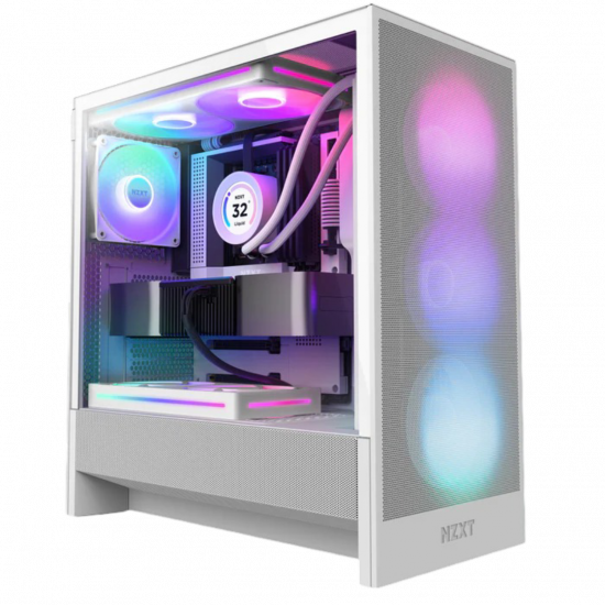 صندوق NZXT H5 Flow RGB أبيض – ميد‑تاور ATX | تدفق هواء ممتاز ومراوح RGB
