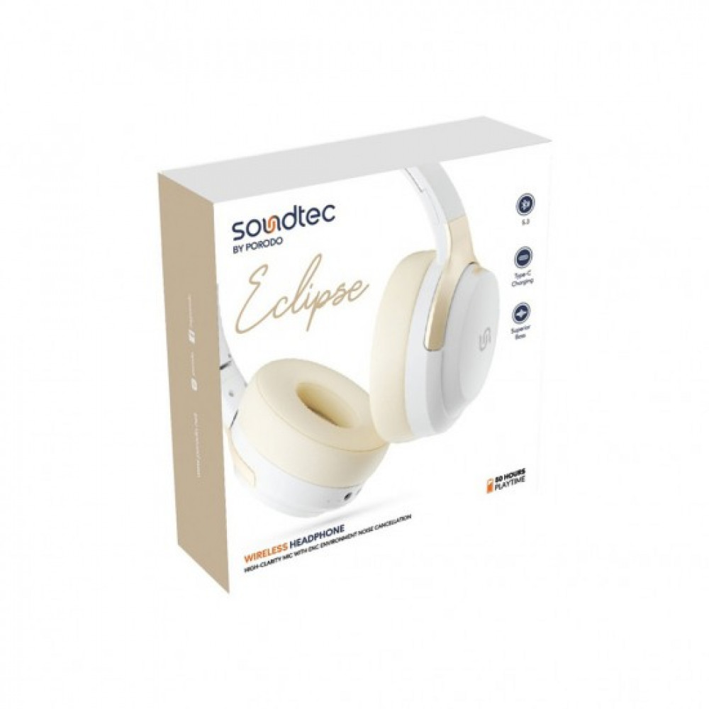 Porodo Soundtec Eclipse Wireless Over-Ear Headphone - White