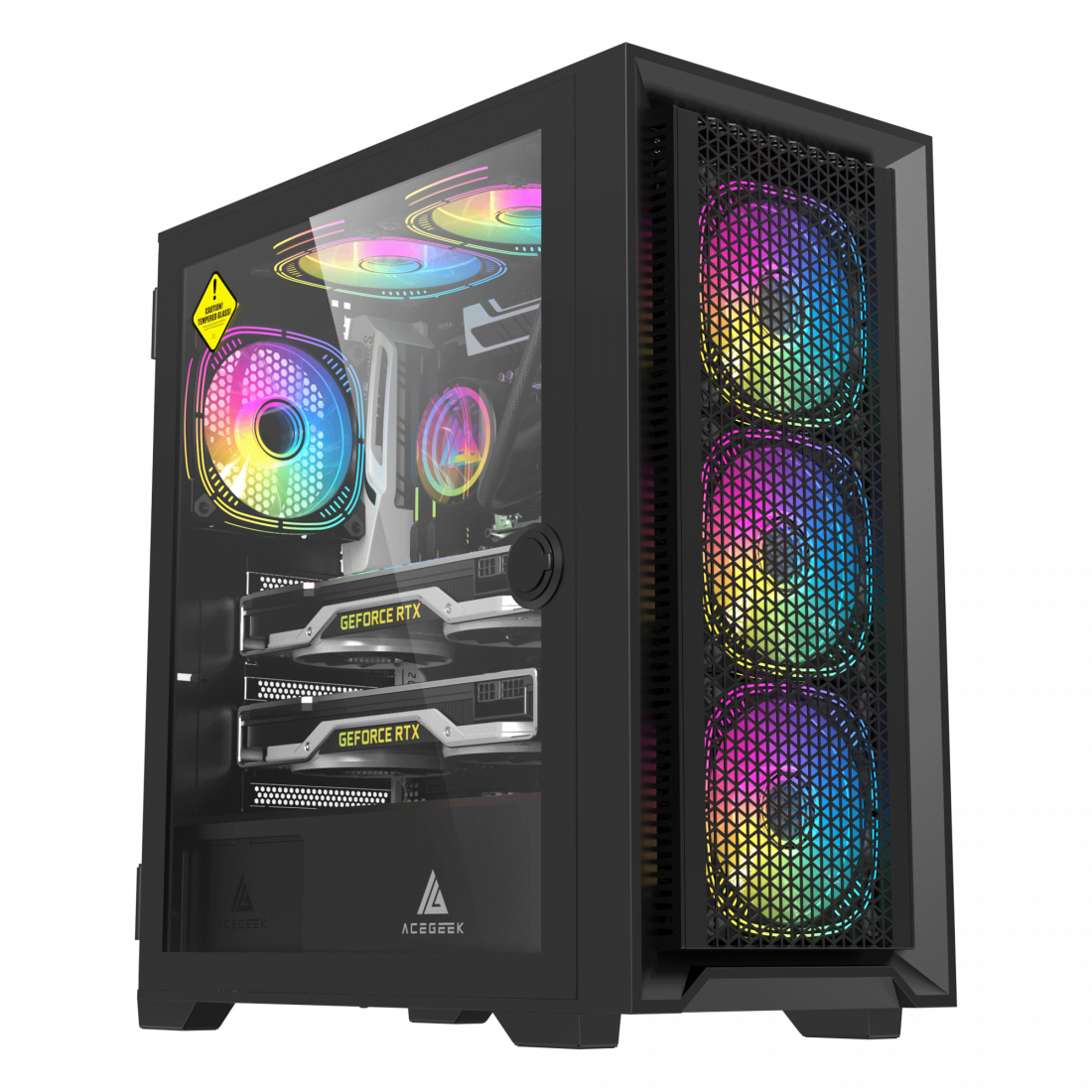 صندوق Tempest A370 الأسود – ATX | 4 مراوح ARGB وزجاج مقسّى وتبريد ممتاز
