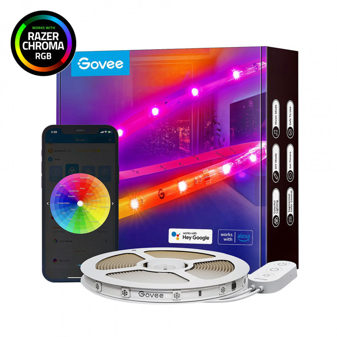 Govee RGBIC Wi-Fi + Bluetooth Strip Lights With Protective Coating