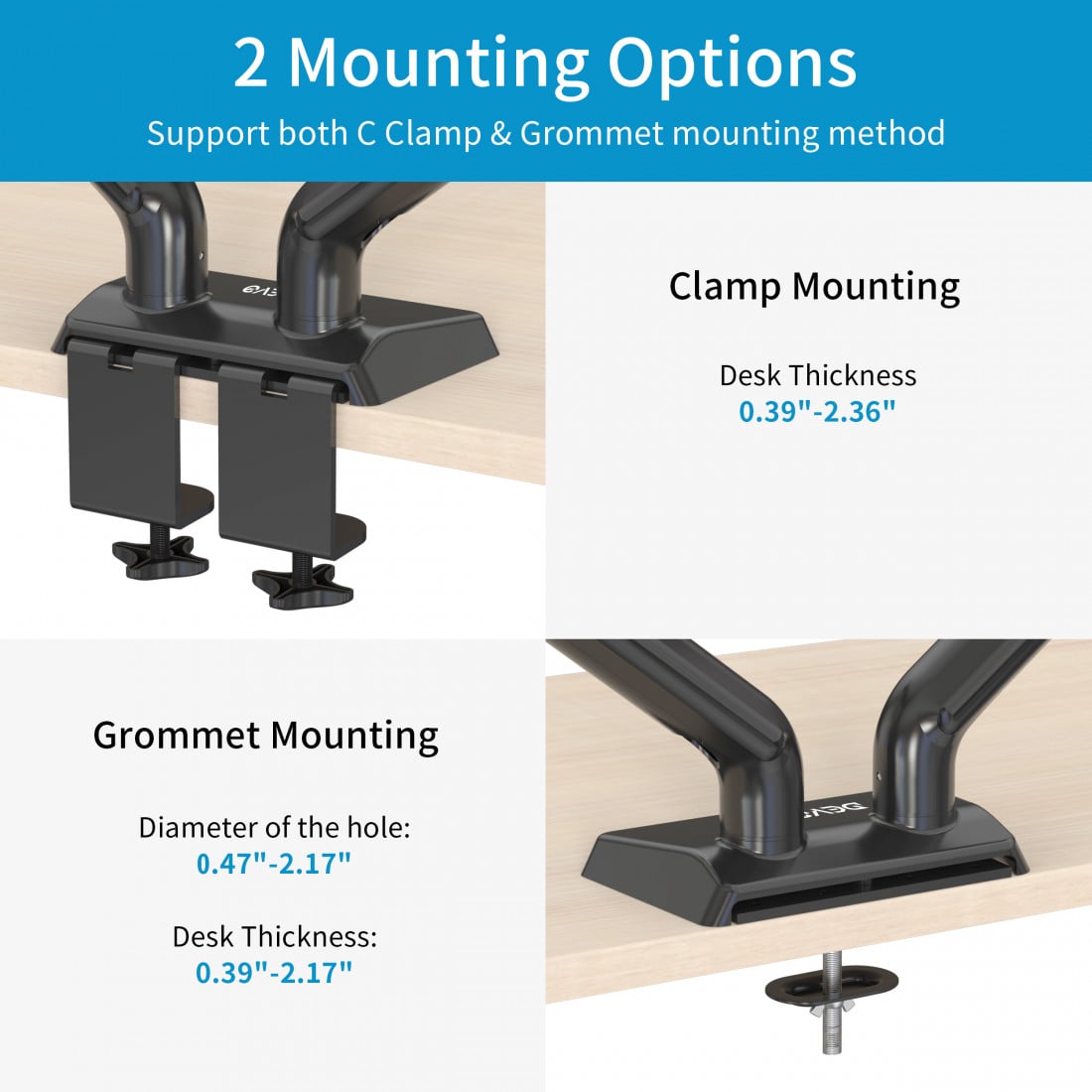 Devo Gaming Monitor Arm - 2 Monitors v2 - Black