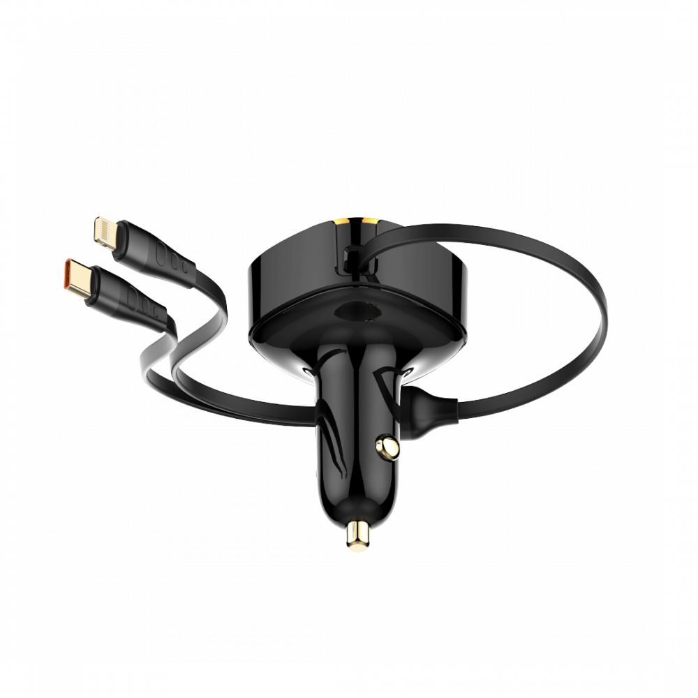 LDNIO C107 Dual-Cable 30W Car Charger Lightning + Type-C