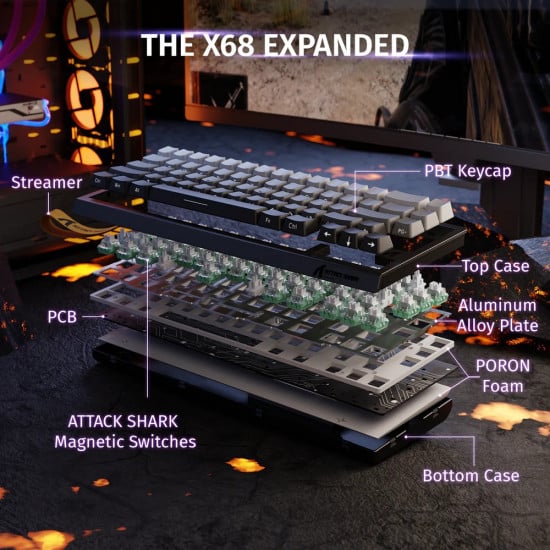 Attack Shark X68 Wired RGB Mechanical Keyboard - Magnetic Switch - Moon ...