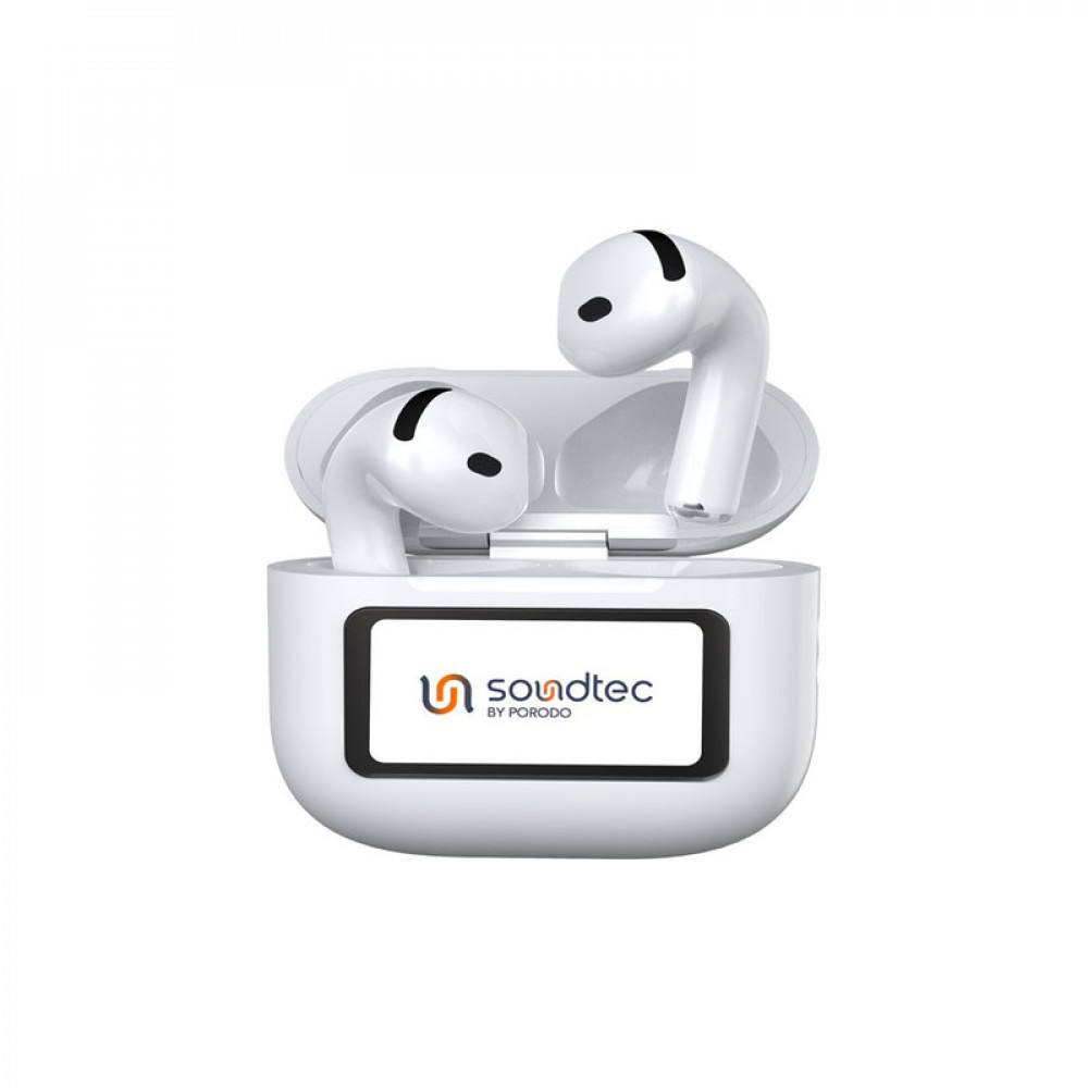 Porodo Soundtec GLIMPSE ANC+ENC Earphone with Touch Screen - White